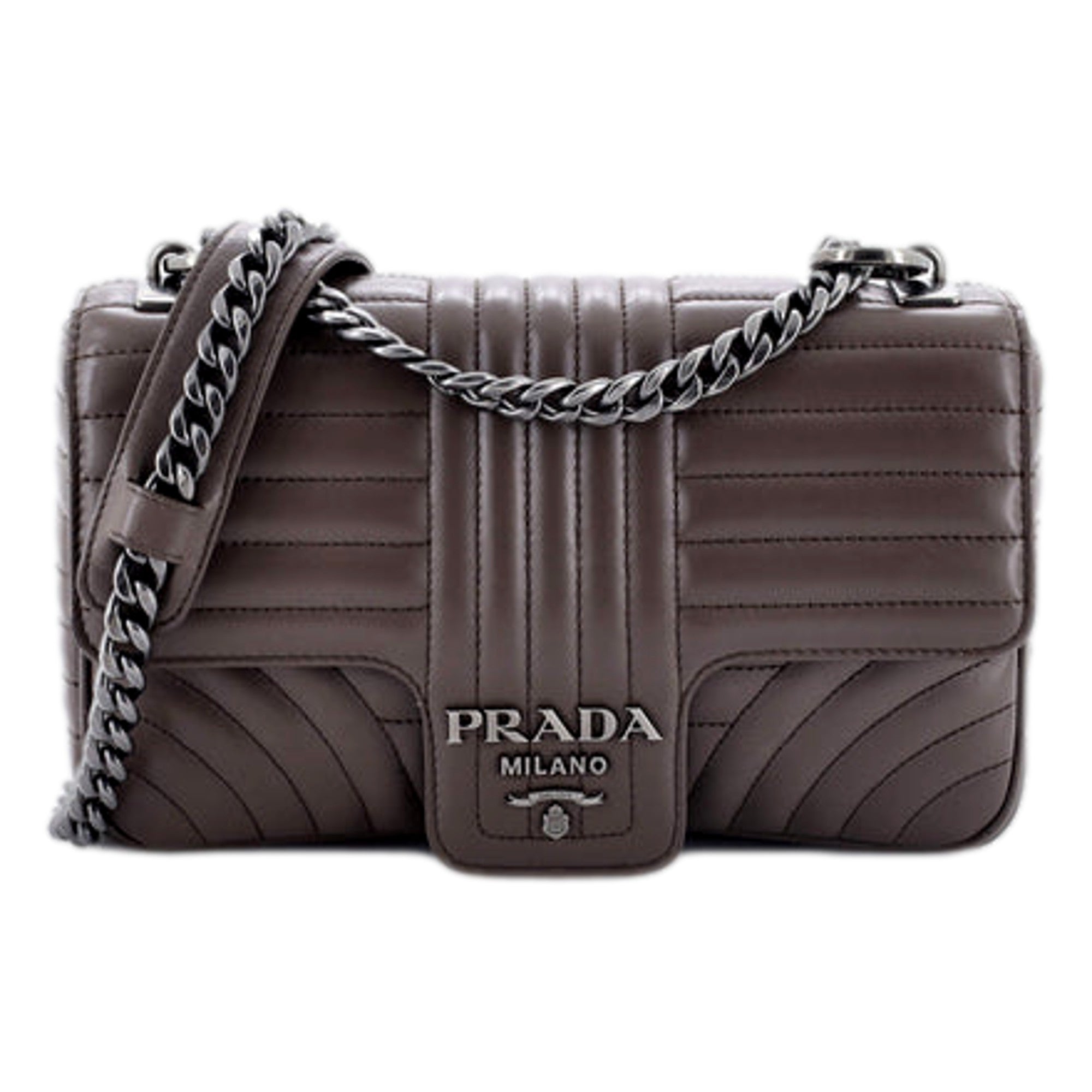 Prada Diagramme Quilted Brown Leather Medium Flap Chain Shoulder Bag ...